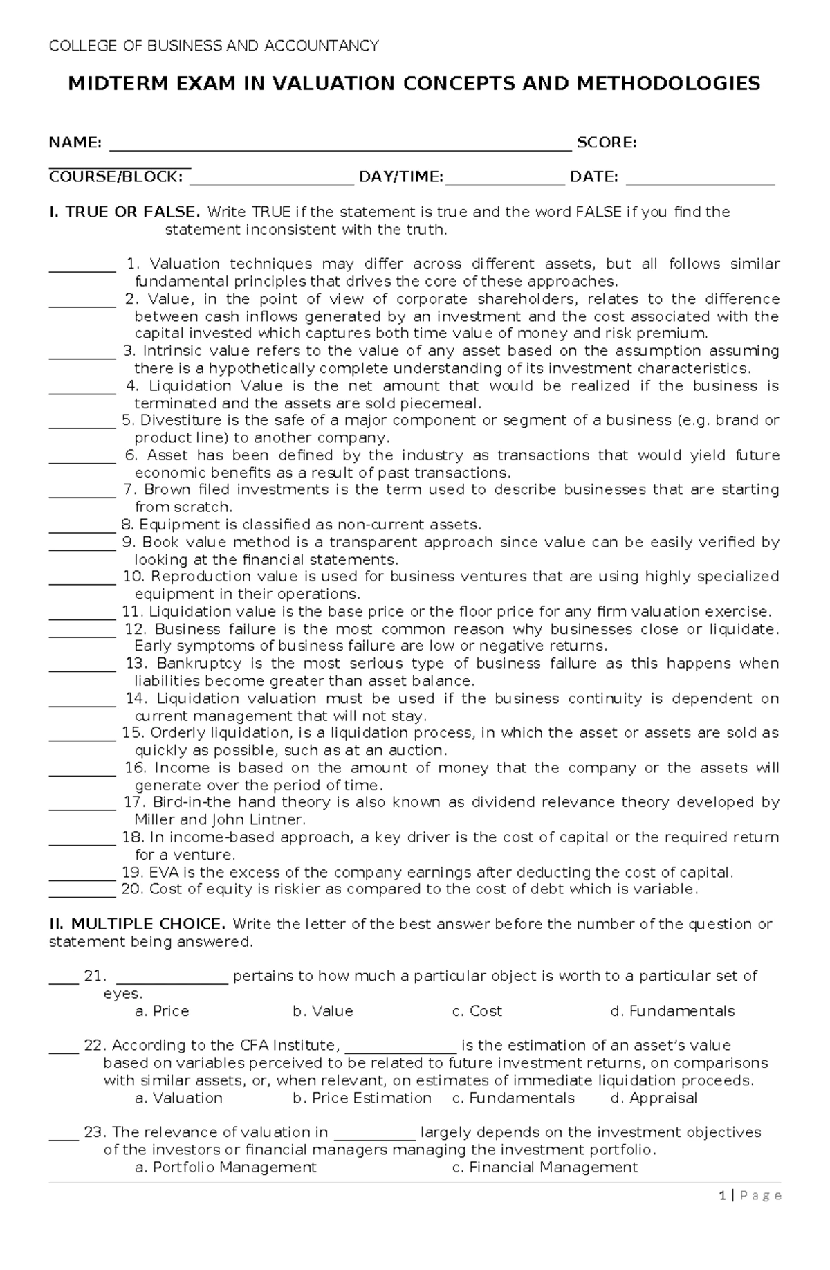 MGT410 - Valuation Concepts and Methods Syllabus - BS Accountancy - BatStateU - Studocu