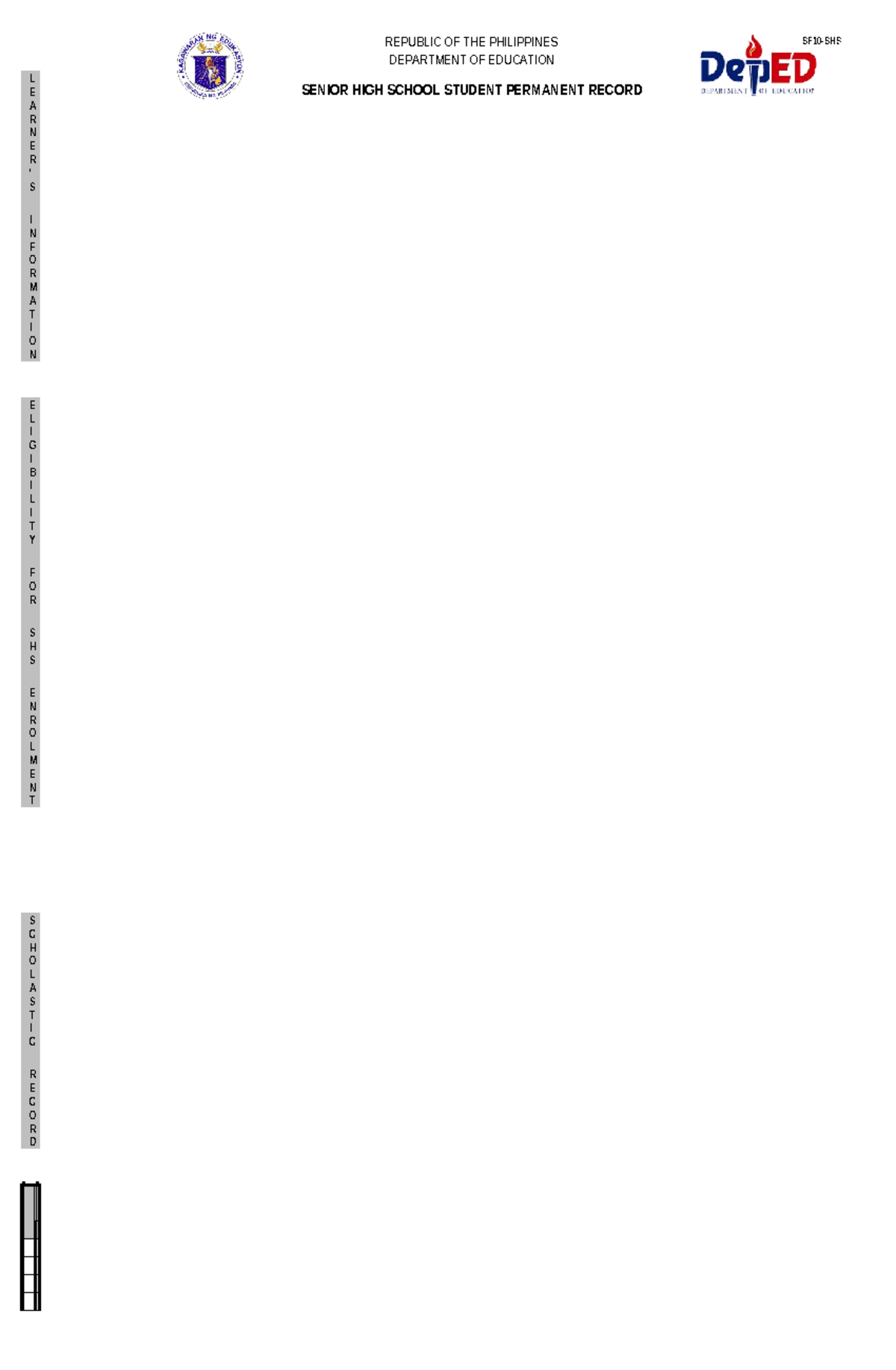 SF10 Template - L E A R N E R ' S I N F O R M A T I O N E L I G I B I L ...