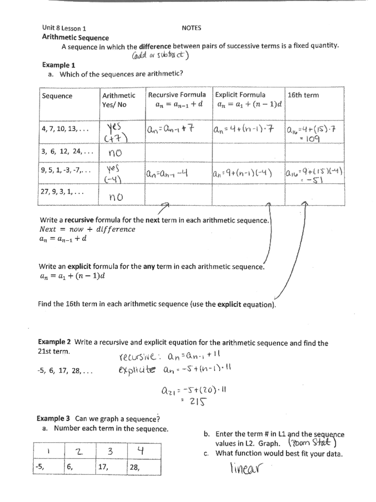 Exam Notes: Series and Sequences Overview - Unit 8 Lesson 1 NOTES ...