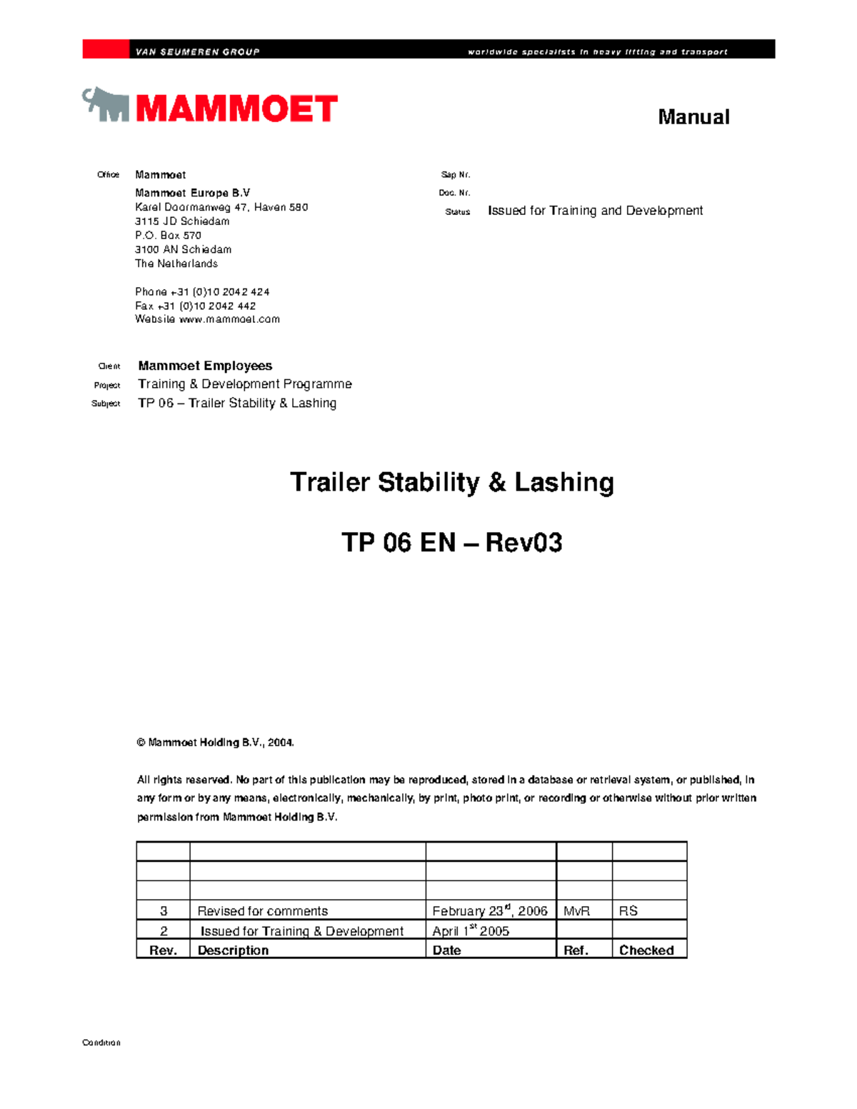 394358914 TP 06 Trailer Stability & Lashing Manual Rev 03 - Studocu