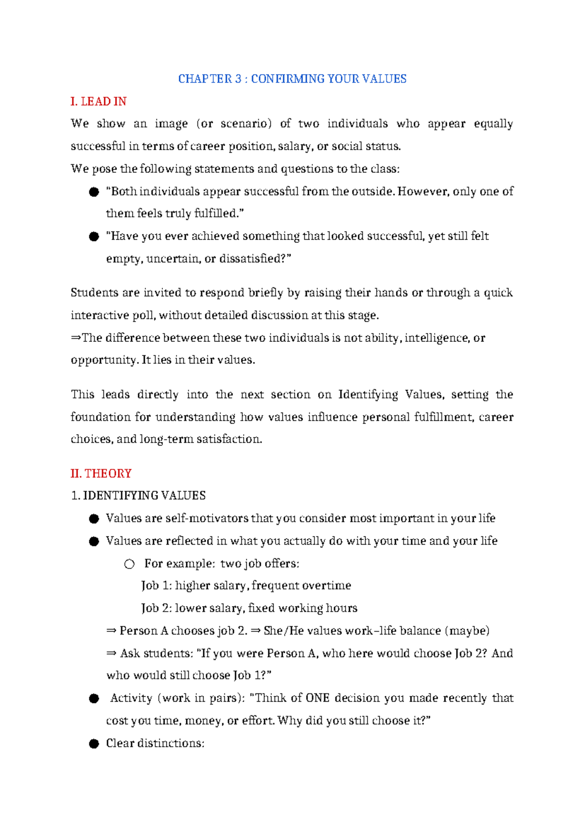 CHAPTER 3: CONFIRMING YOUR VALUES - Understanding Core Values in Career ...