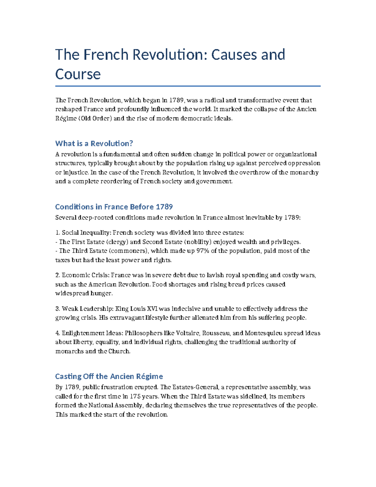 French Revolution Essay: Causes, Course, and Impact Analysis - Studocu