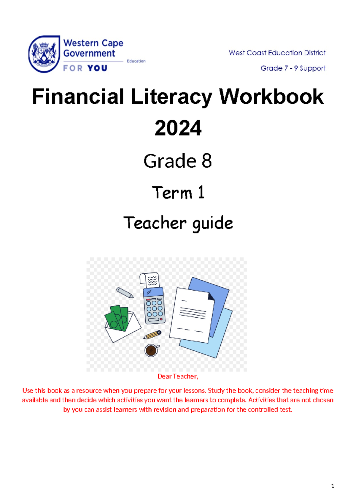 2024 Fin Lit Grade 8 Term 1 Teacher Guide & Activities Workbook - Studocu
