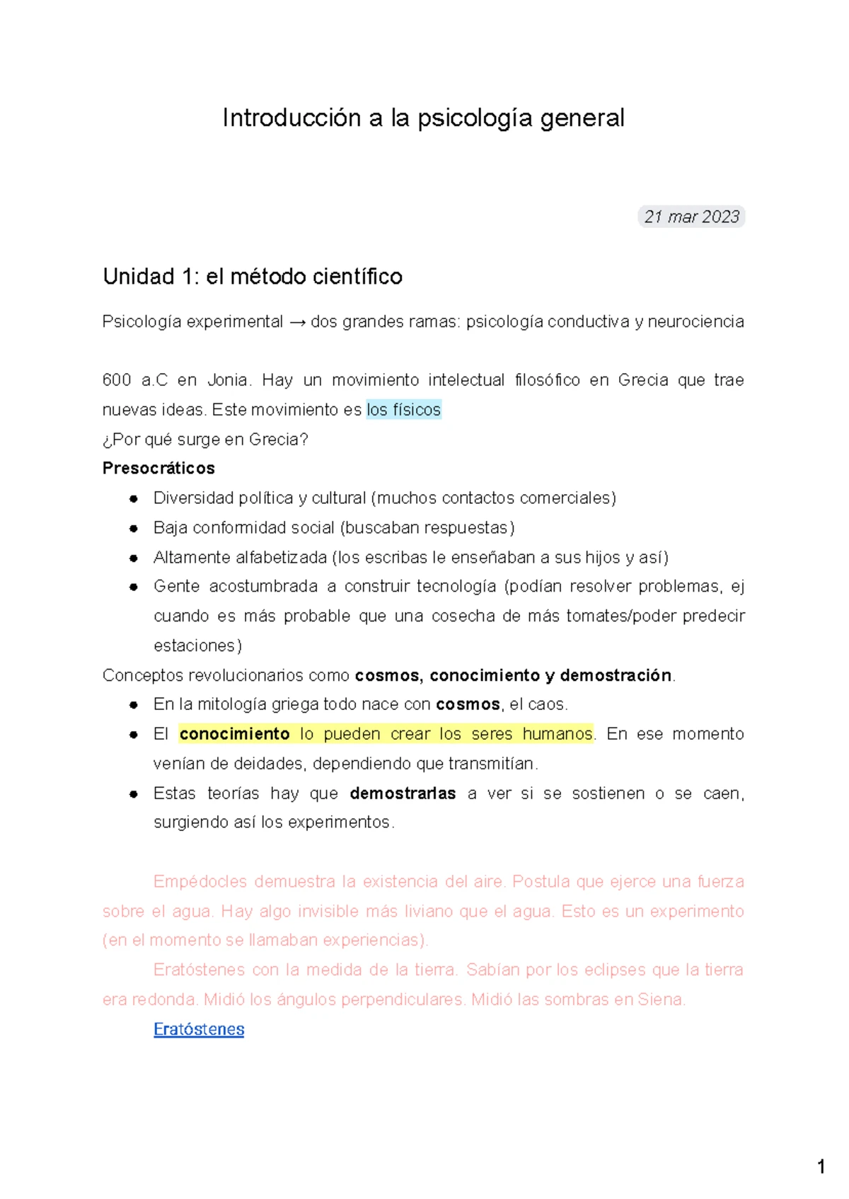 Guía de Estudio: Introducción a la Psicología - Unidad 1 Resumen y Conceptos - Studocu