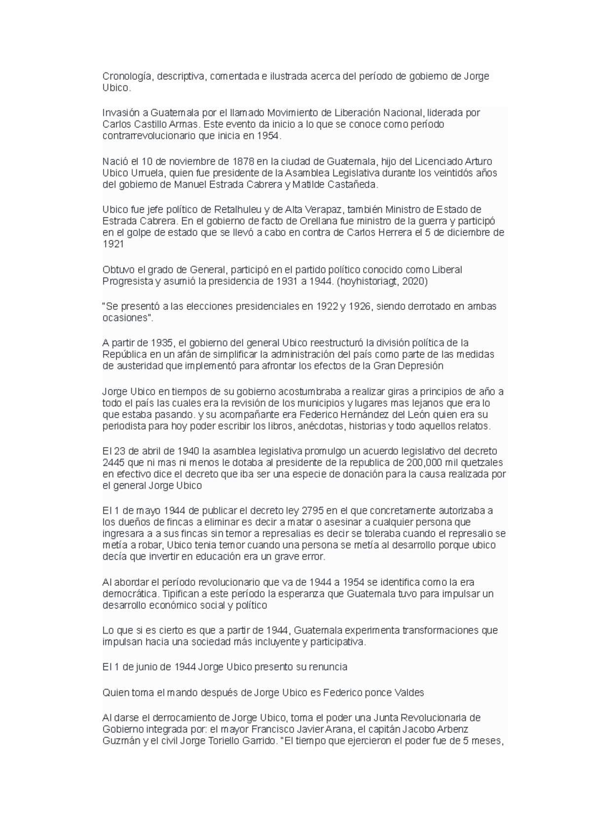 Cronología del Gobierno de Jorge Ubico y la Contrarrevolución (1931 ...