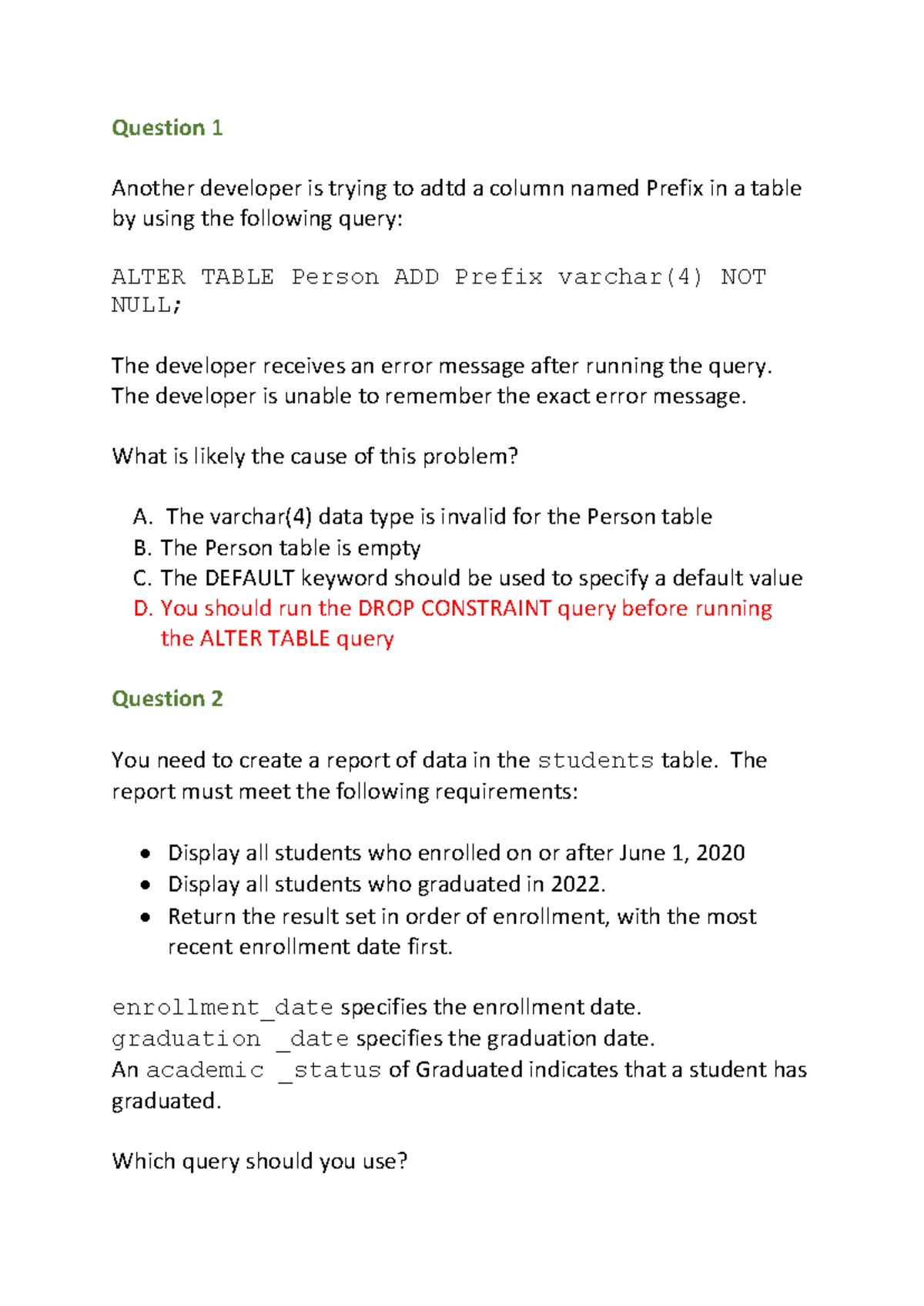 ITS - SQL Query Troubleshooting and Data Manipulation Guide - Studocu