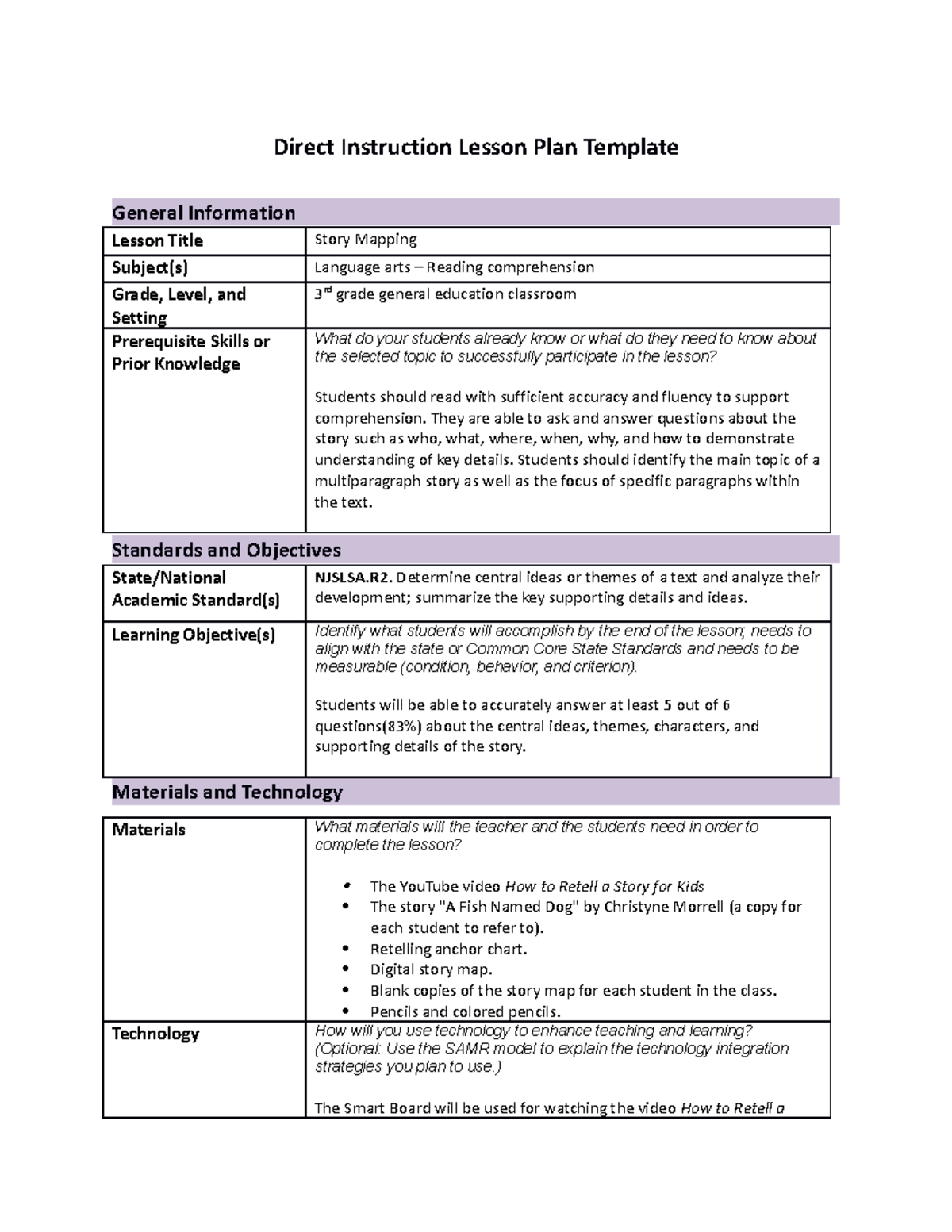 Aligned Standards-Based Reading Comprehension Lesson Plan for 3rd Grade ...