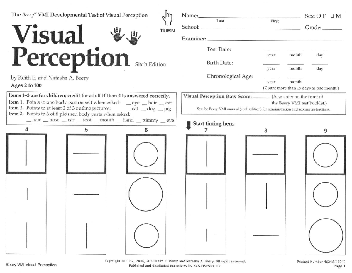 VMI - Visual Perception Test Instructions and Scoring Guide - Studocu