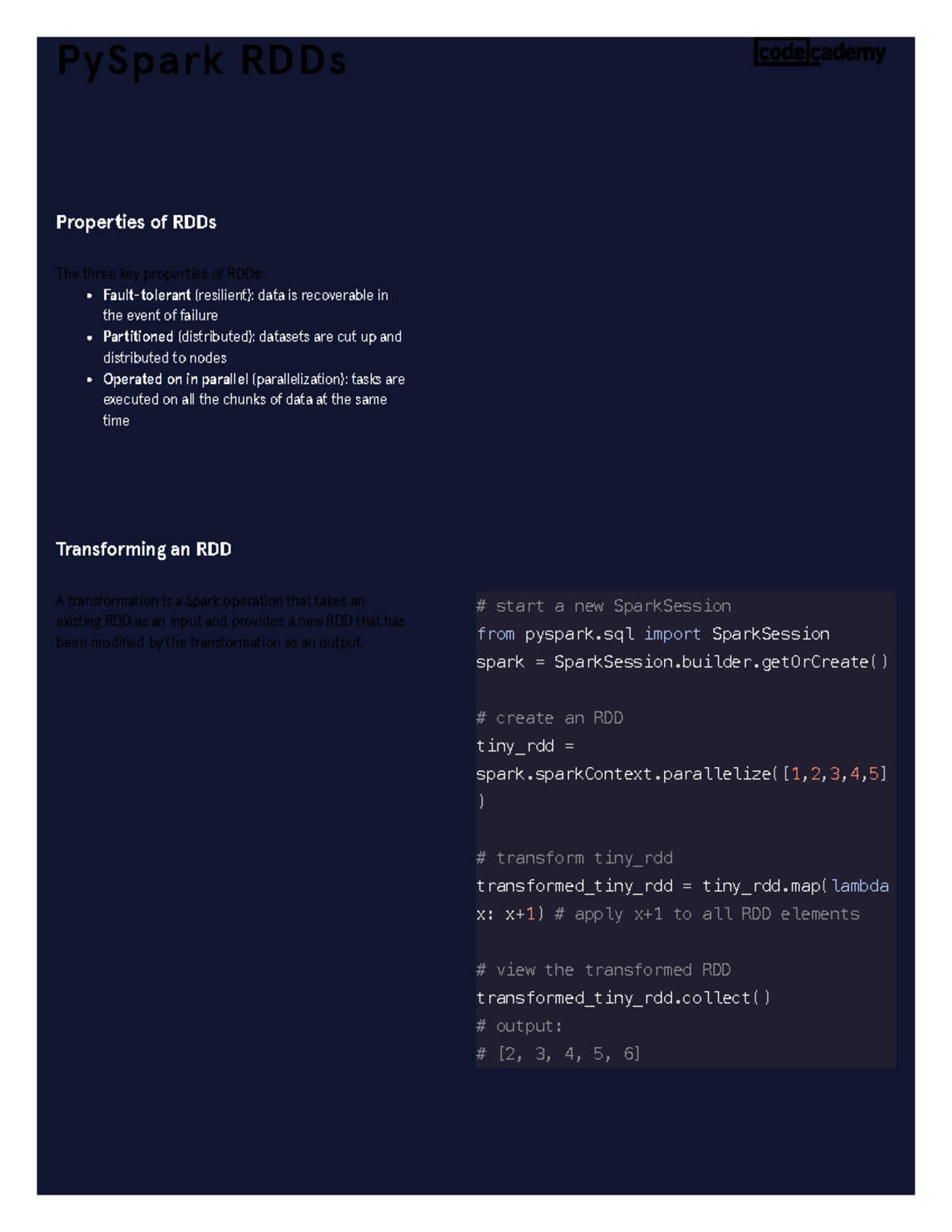 PySpark RDDs Properties & Transformations Cheatsheet - Studocu