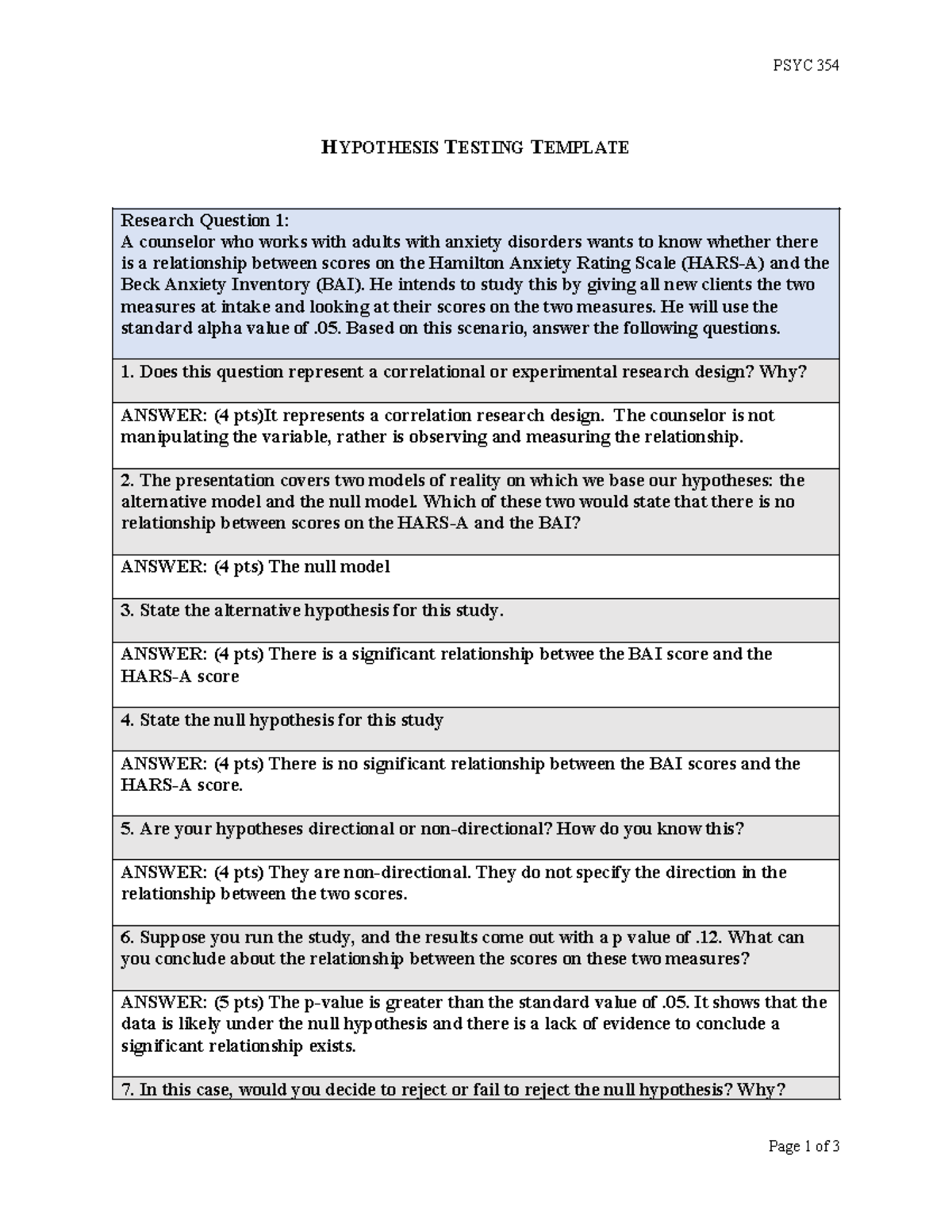 Hypothesis Testing Template - PSYC 354 Homework 2024 - Studocu