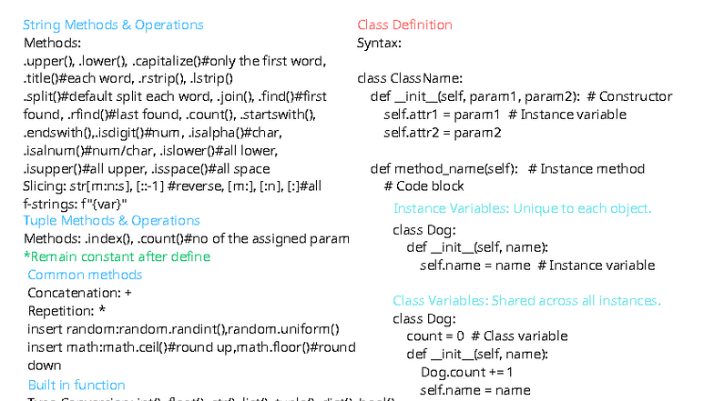 Python Cheatsheet: String & Data Processing Methods (CS101) - Studocu