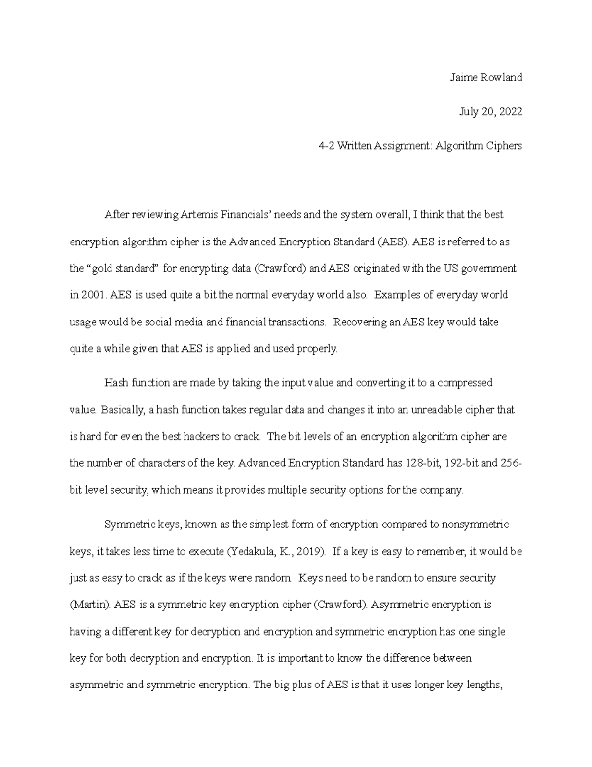 CS 305 4-2 Written Assignment: Exploring AES and Encryption Ciphers - Studocu