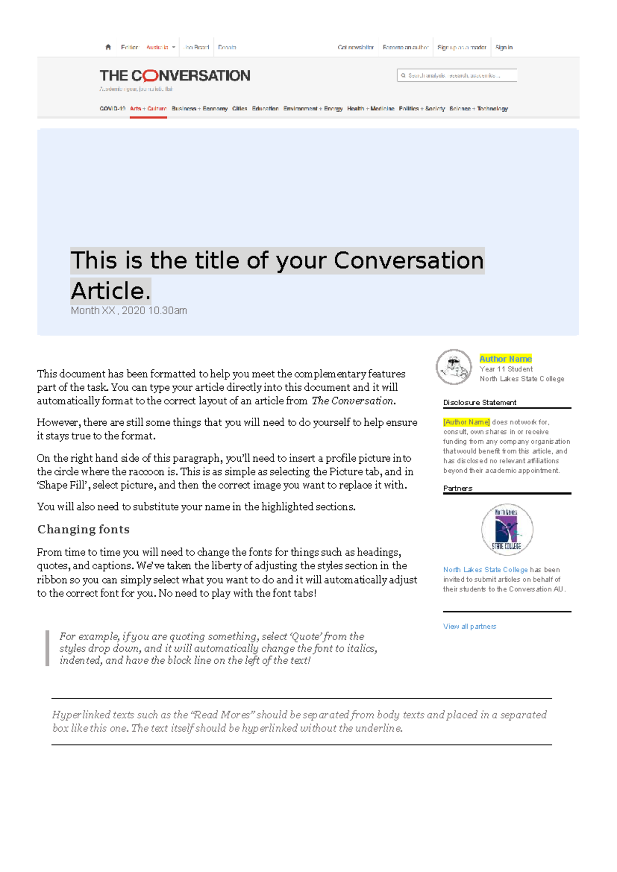 Conversation Article Template - North Lakes State College - Studocu