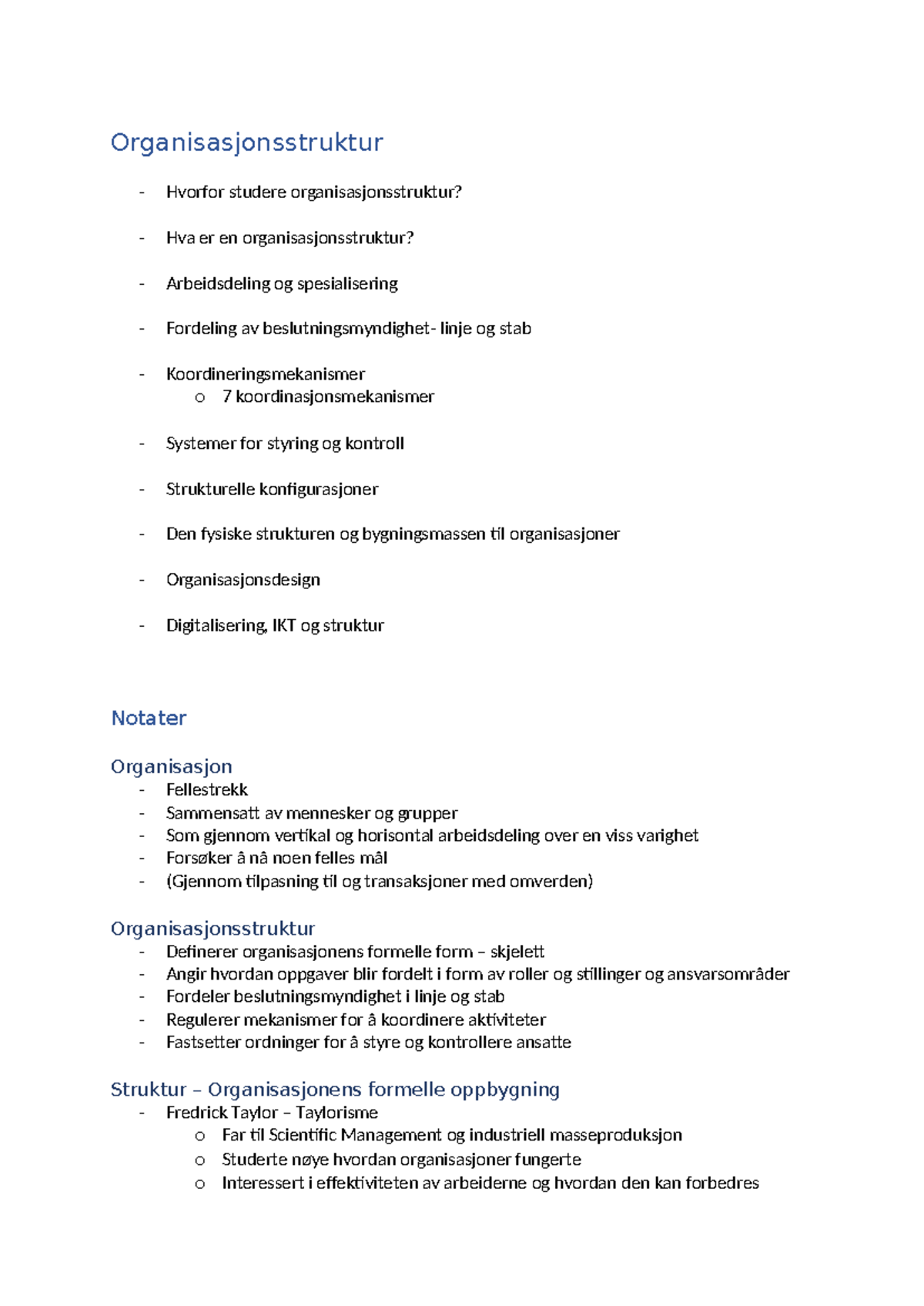Kap. 3: Organisasjonsstruktur og Effektivitet i Organisasjoner - Studocu