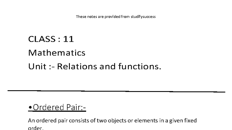 Class 11 Maths: Relations and Functions Study Notes (718023498) - Studocu