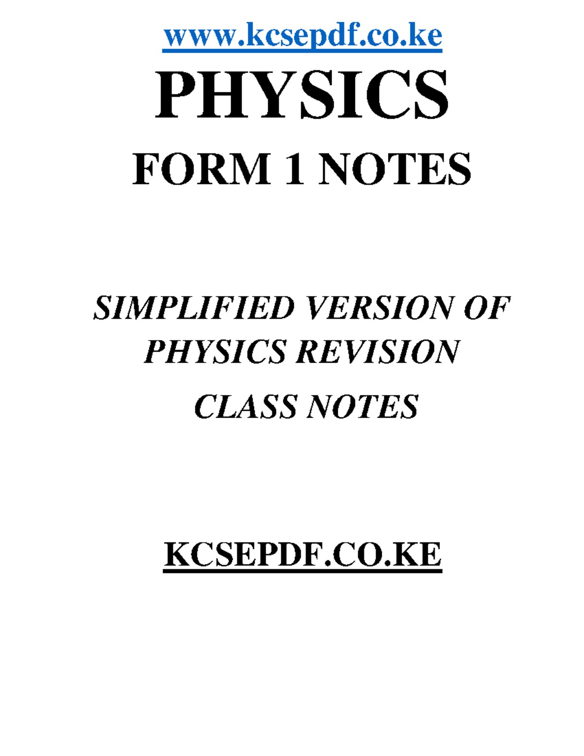 FORM 1 Physics Revision Notes - Simplified Guide for KCSE - Studocu