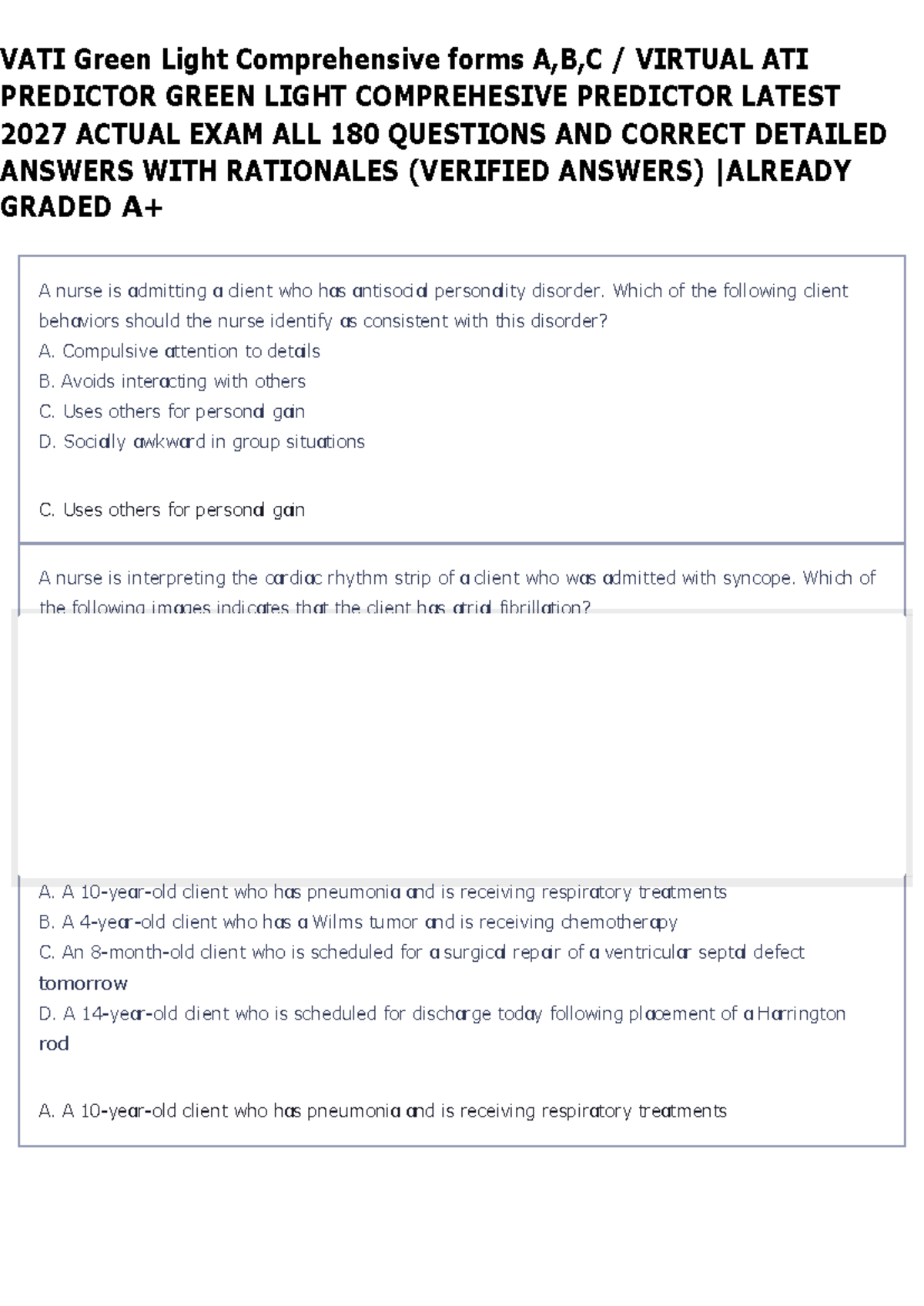 VATI Green Light Comprehensive Predictor Forms A, B, C - 2027 Exam ...