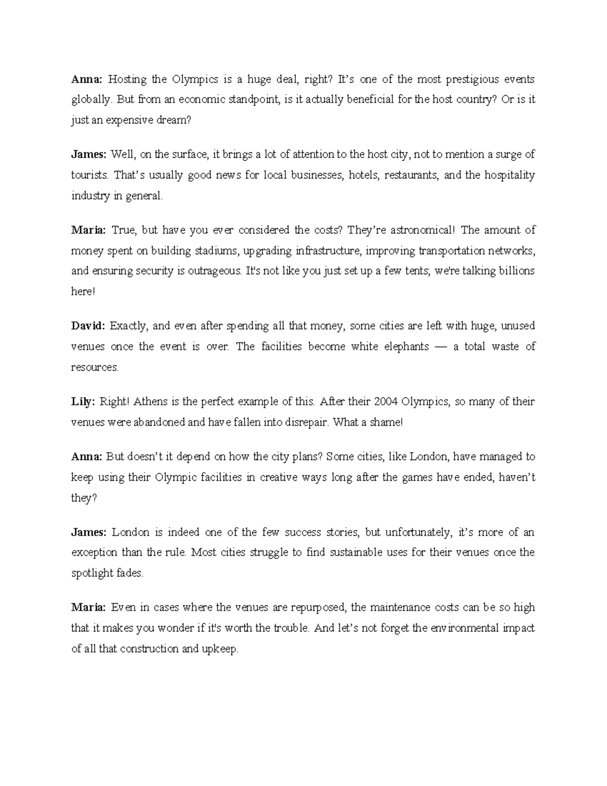 Economic Impact of Hosting the Olympics: A Conversation Analysis - Studocu