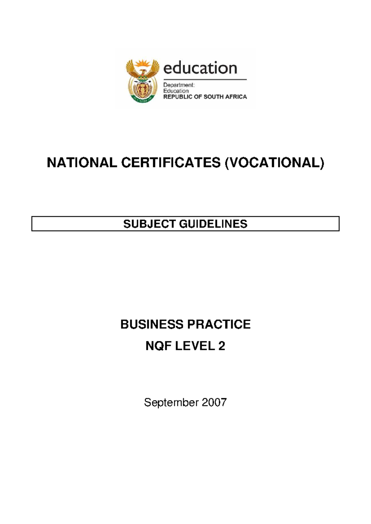 SG Business Practice NQF Level 2 Guidelines - September 2007 - Studocu