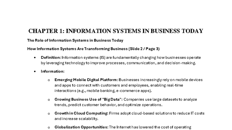 CHAPTER 1: THE IMPACT OF INFORMATION SYSTEMS ON MODERN BUSINESS - Studocu