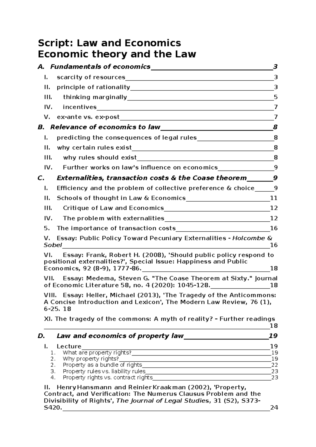 Law & Economics: Economic Theory and Legal Principles Overview ...