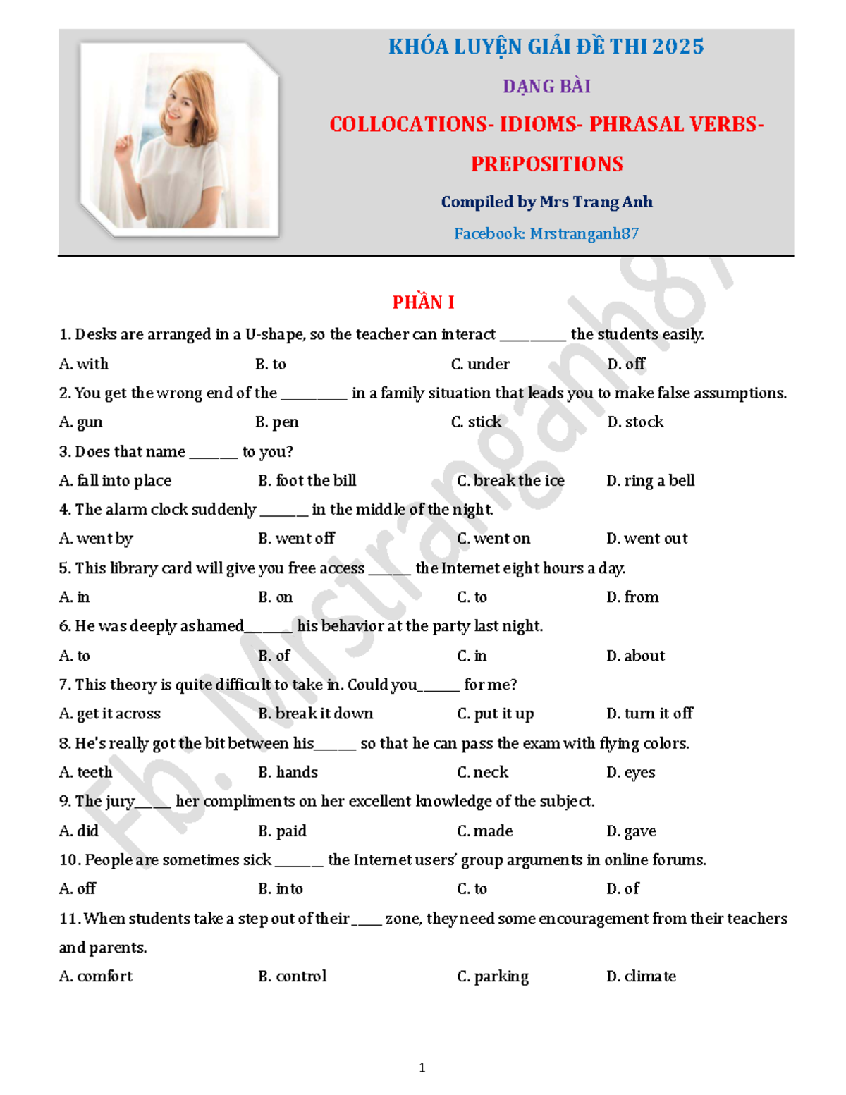 KHÓA LUYỆN GIẢI ĐỀ THI 2025: PHRASAL VERBS & PREPOSITIONS - Studocu