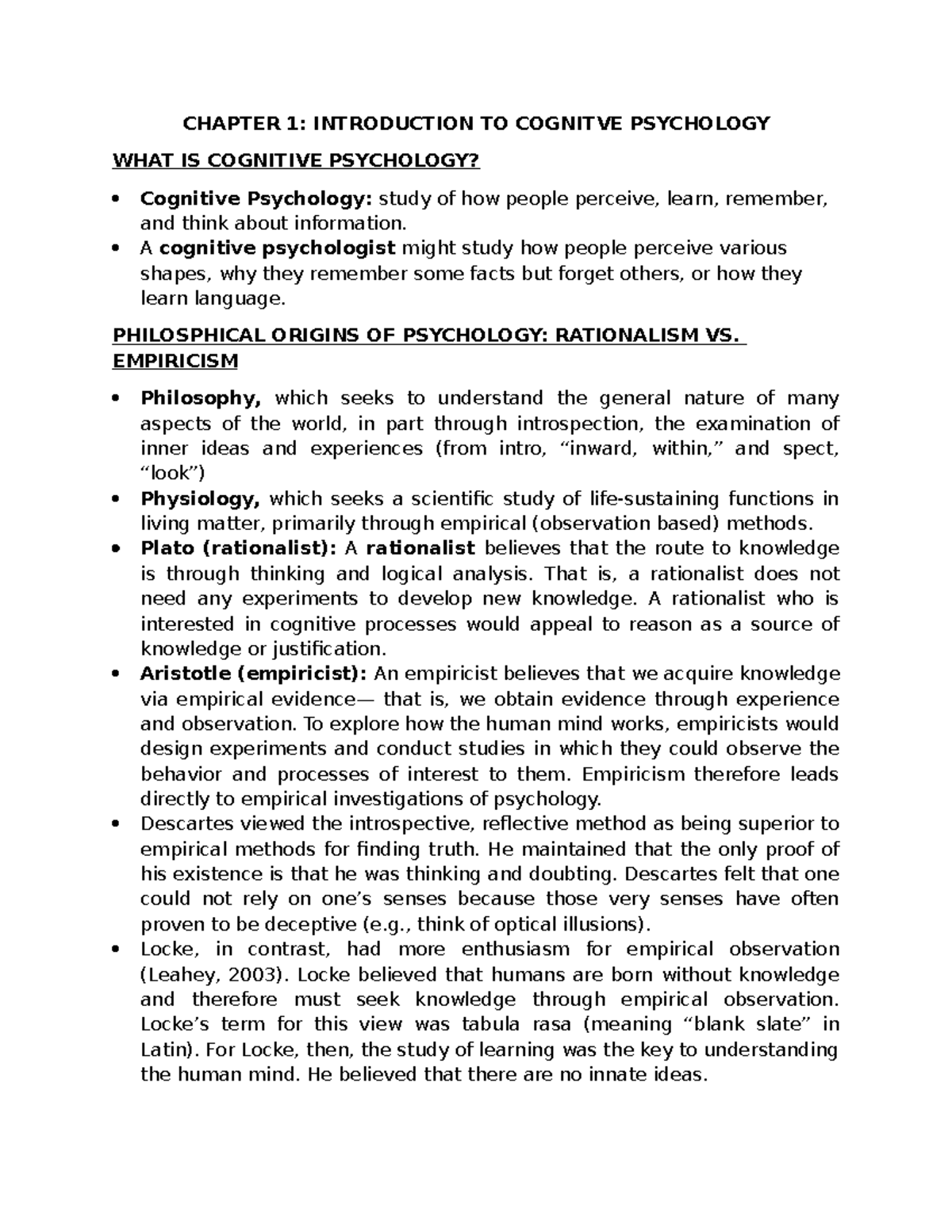 Topic 1 - Intro to Cognitive Psychology: Key Concepts & Theories - Studocu