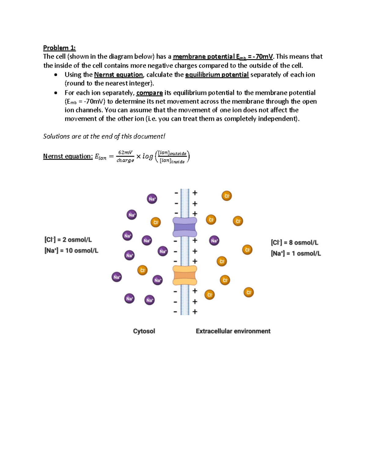 Nernst Equation Problems and Solutions: Bio 1140 Analysis Guide - Studocu