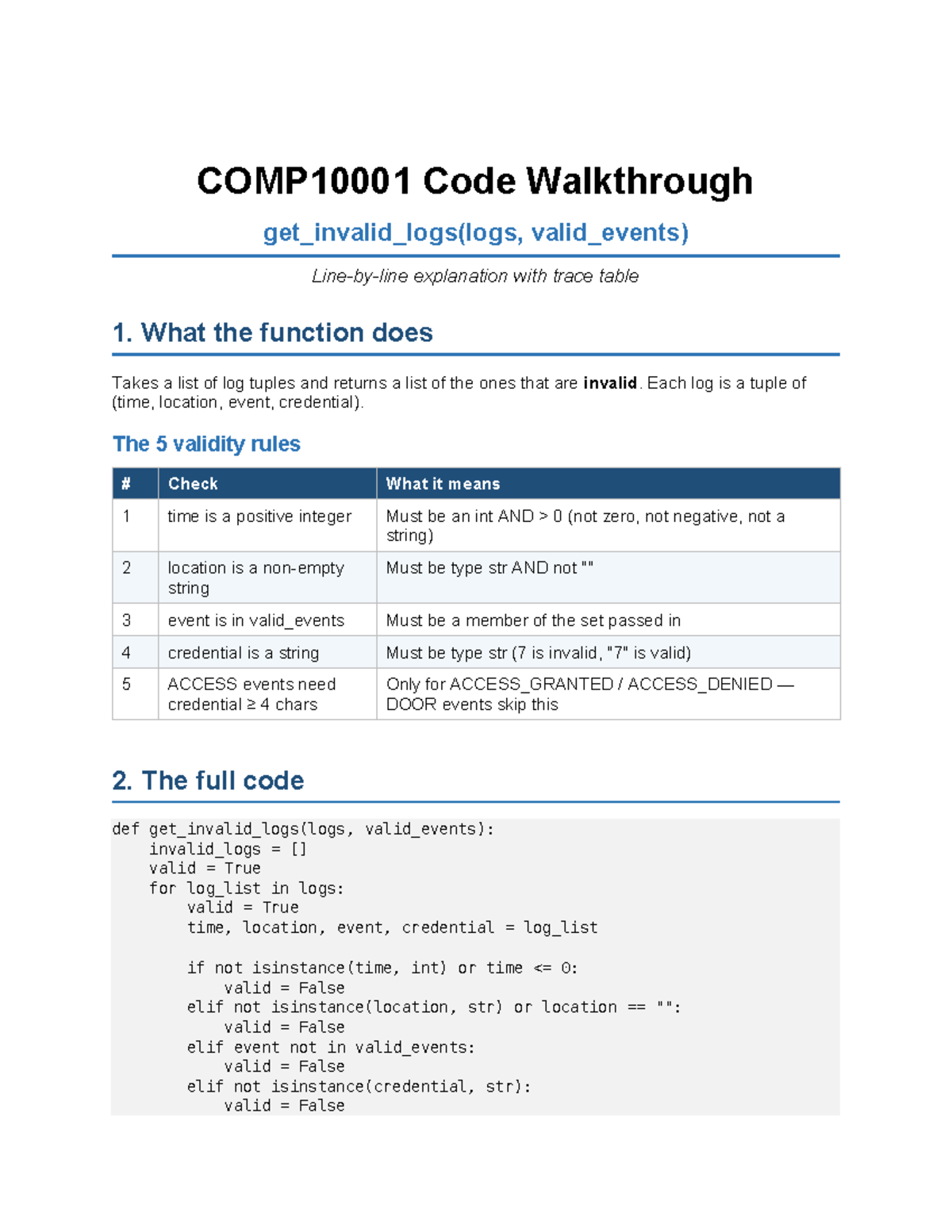 Get Invalid Logs Walkthrough: Code Explanation & Trace Table - Studocu