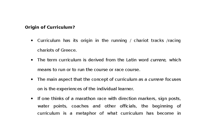 Understanding the Origin and Definition of Curriculum - Studocu