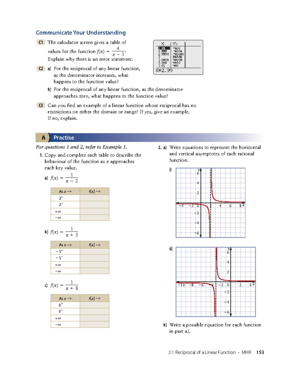 Chapter 3 Homework MHF4U: Understanding Rational Functions and ...