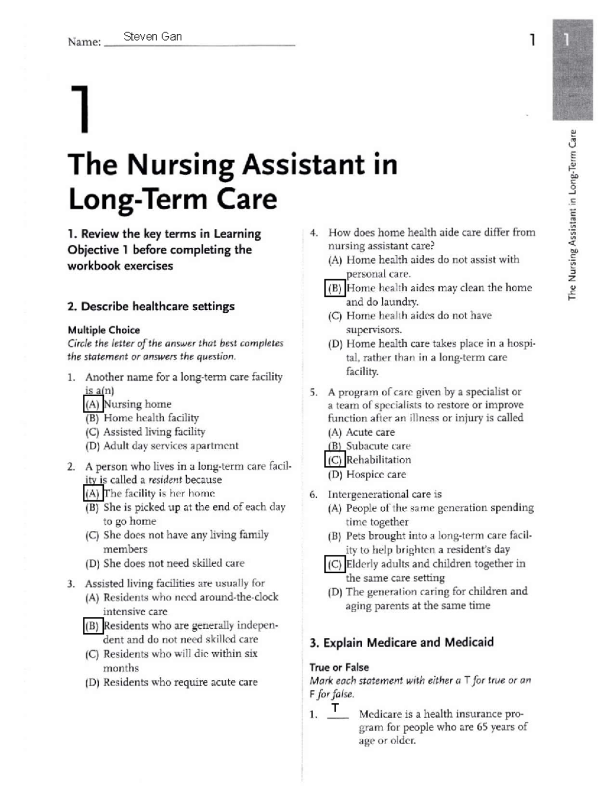 Work Book Exercises Chapter 1 - Name: I I The Lon l. Review the key ...