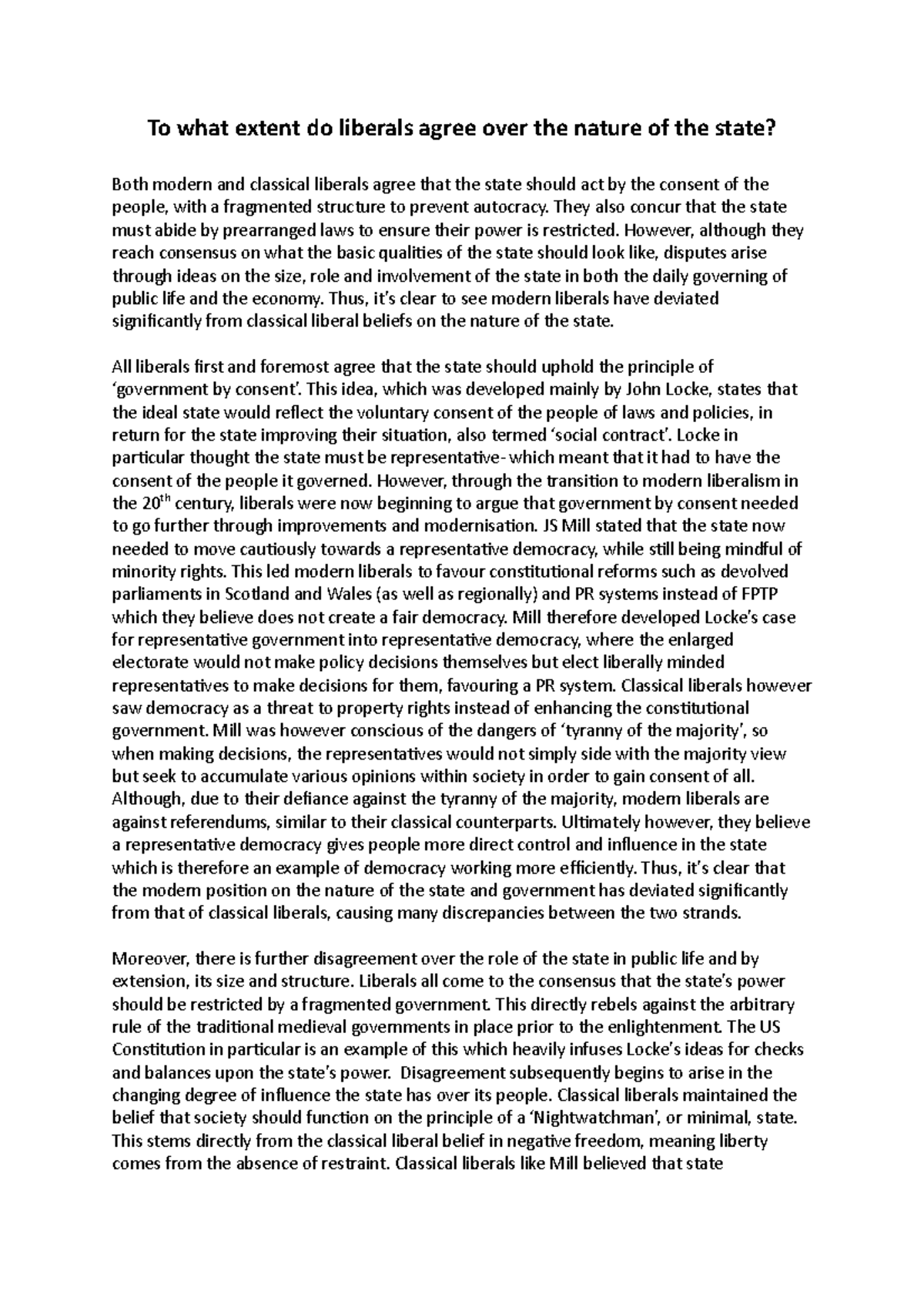 Liberalism and the State: Key Conflicts and Consensus Notes - Studocu