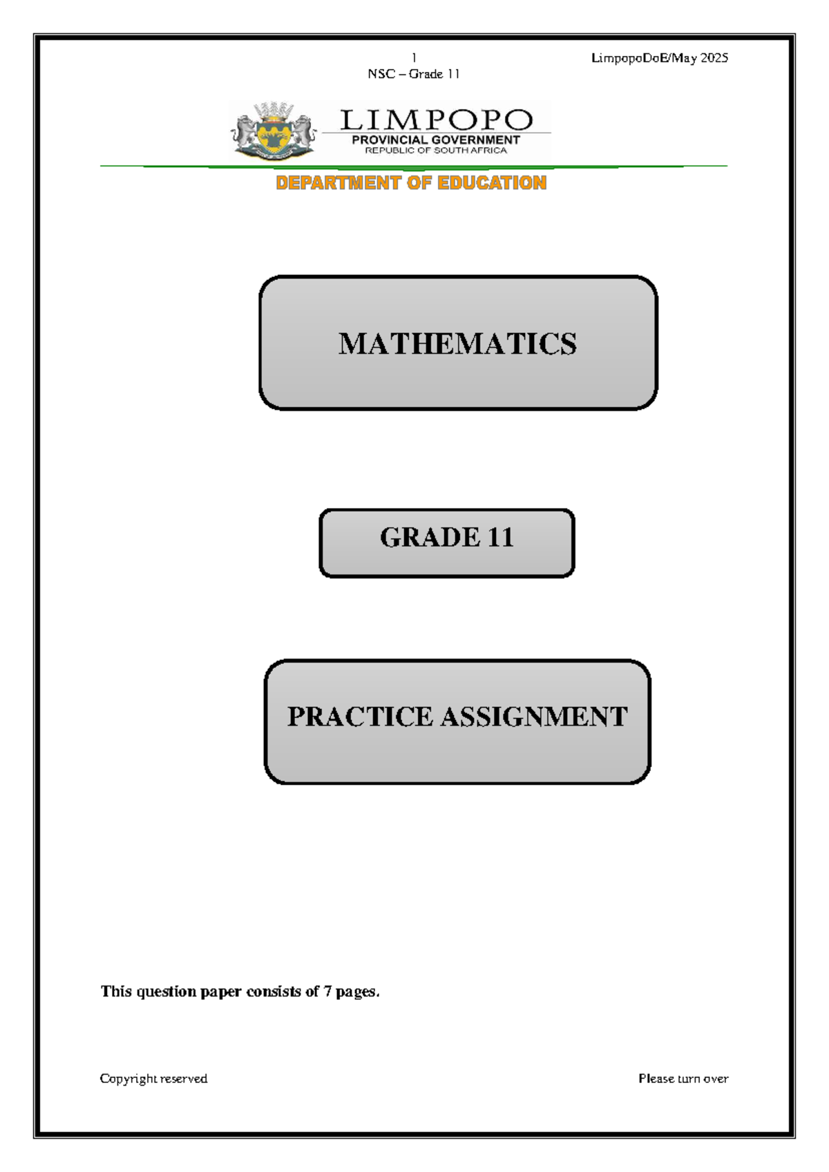 2025 Grade 11 Mathematics Assignment 1: Practice Questions & Solutions - Studocu