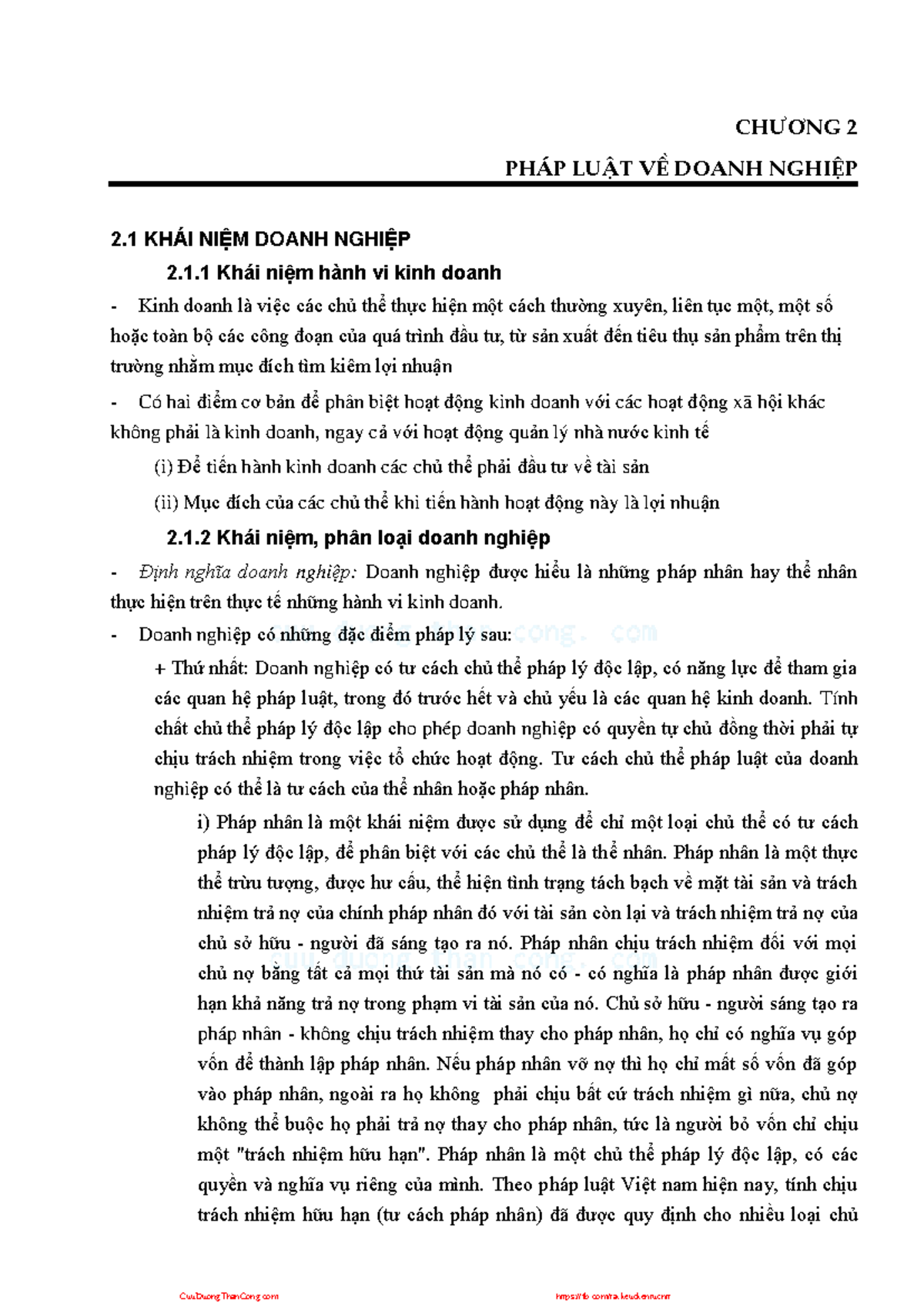 LKD CHƯƠNG 2 - Pháp Luật Doanh Nghiệp và Các Loại Hình Kinh Doanh - Studocu