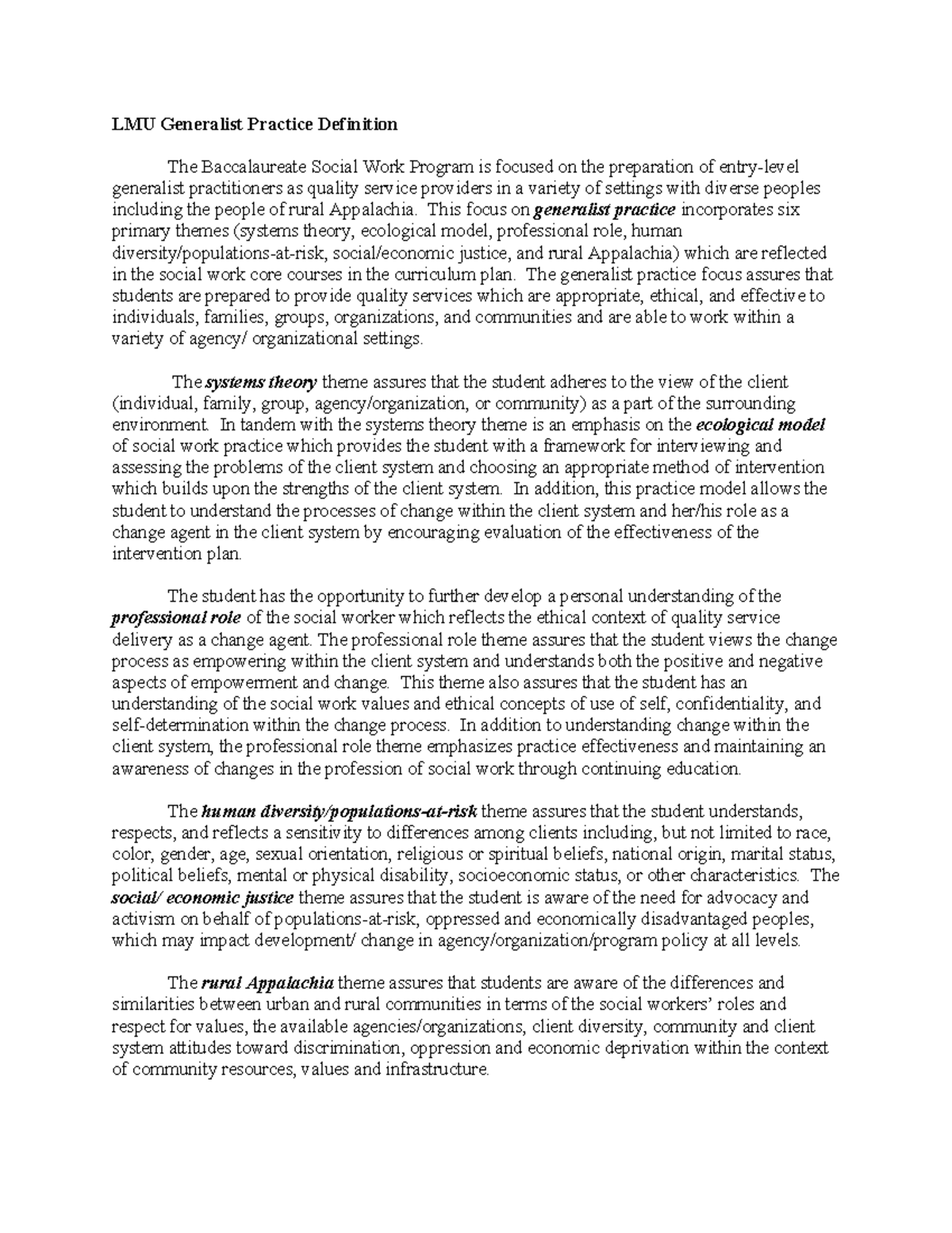 SOCW 100 Generalist Practice Definition and Core Themes - Studocu