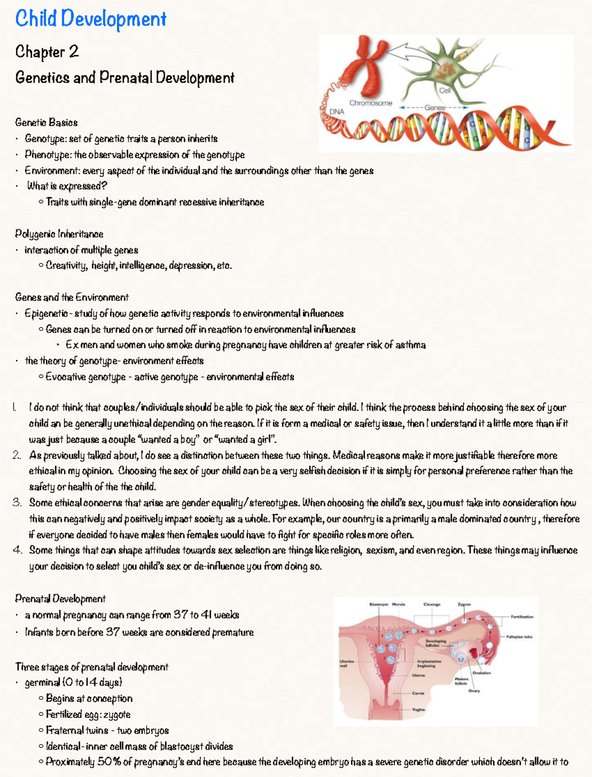 Child Development (PSY101) - Genetics & Prenatal Development Insights ...