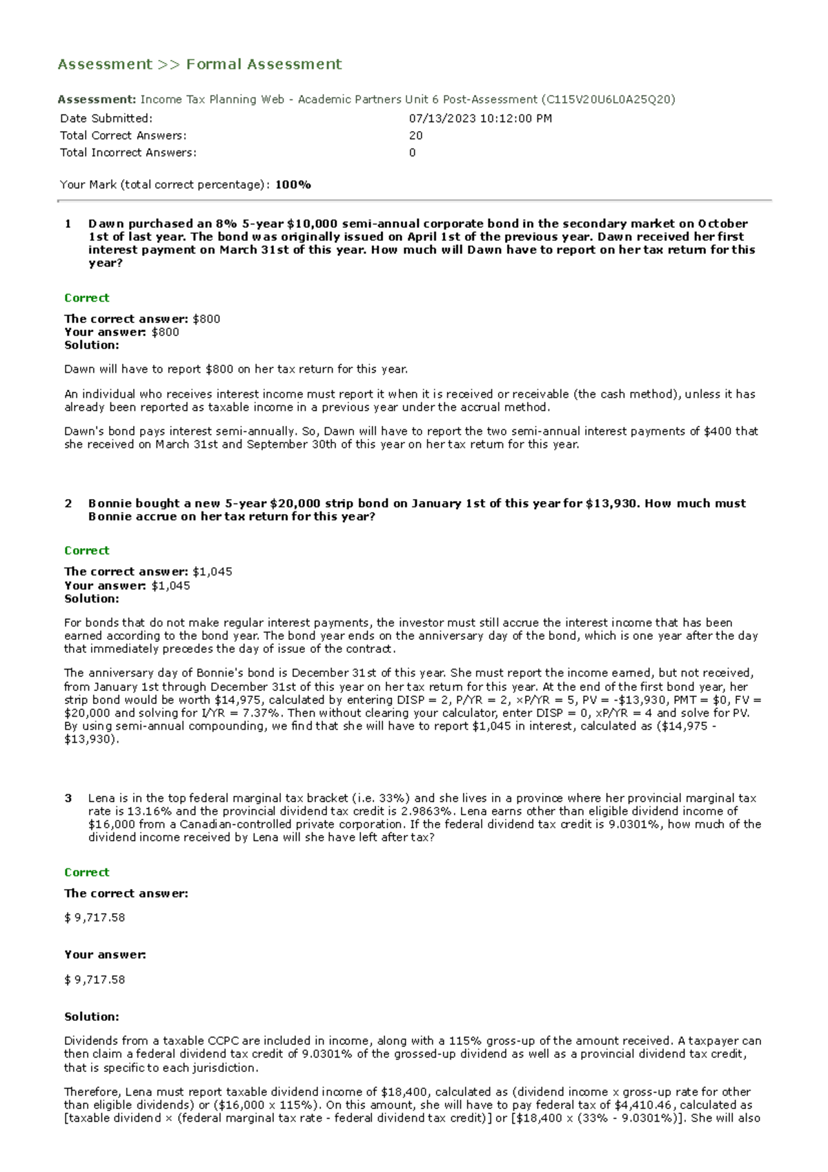 Unit 6 Income Tax Planning Formal Assessment (C115V20U6L0A25Q20) - Studocu