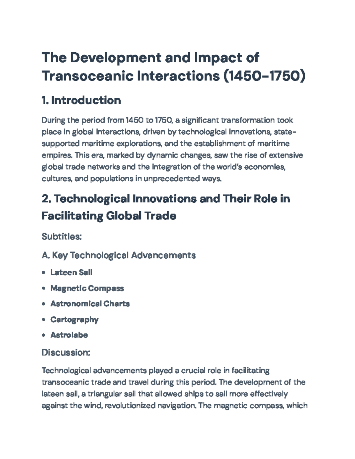 Transoceanic Interactions (1450-1750): Developments & Impacts - The ...
