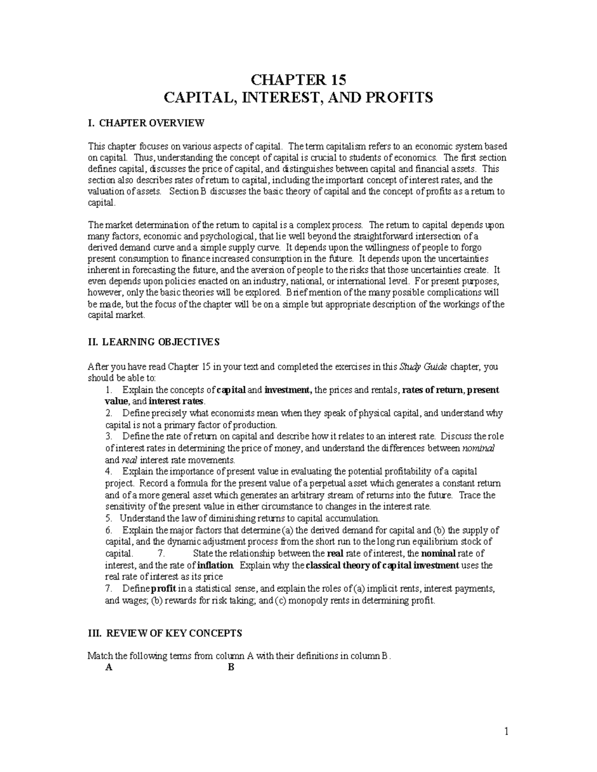 CHAPTER 15: CAPITAL, INTEREST, AND PROFITS - STUDY GUIDE - Studocu