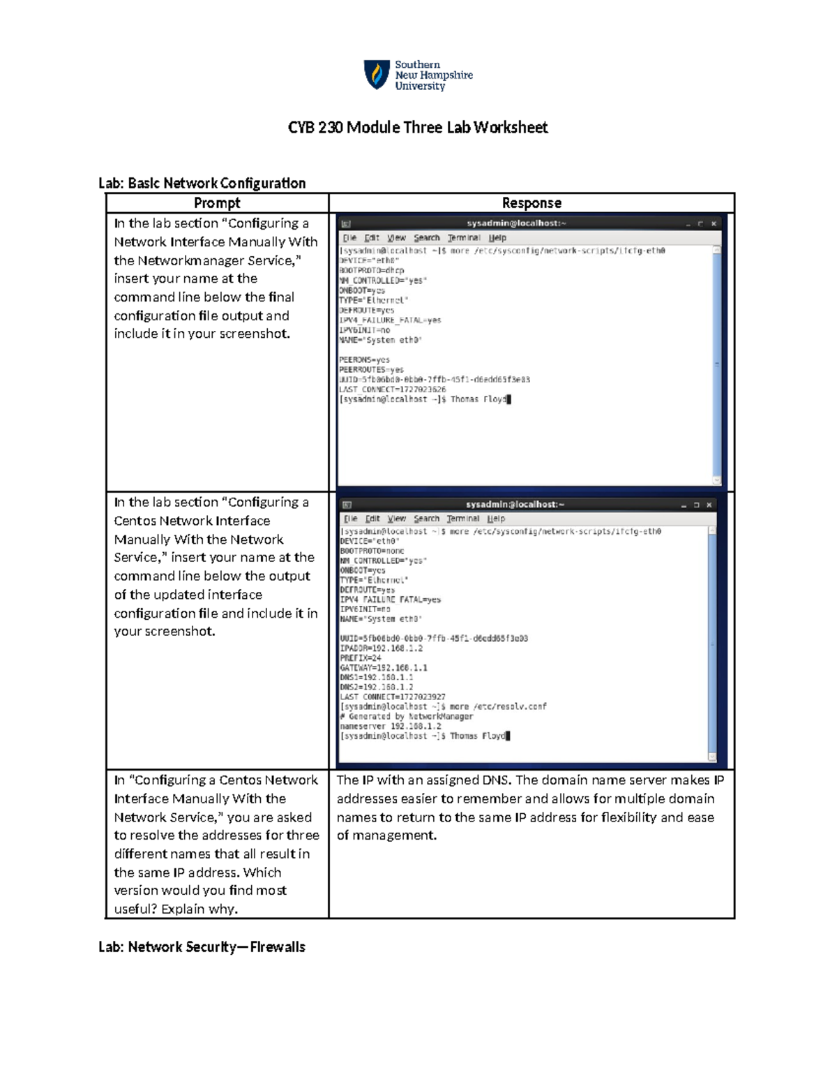 CYB230 Module 3 Lab Worksheet - Network Config & Security Tasks - Studocu