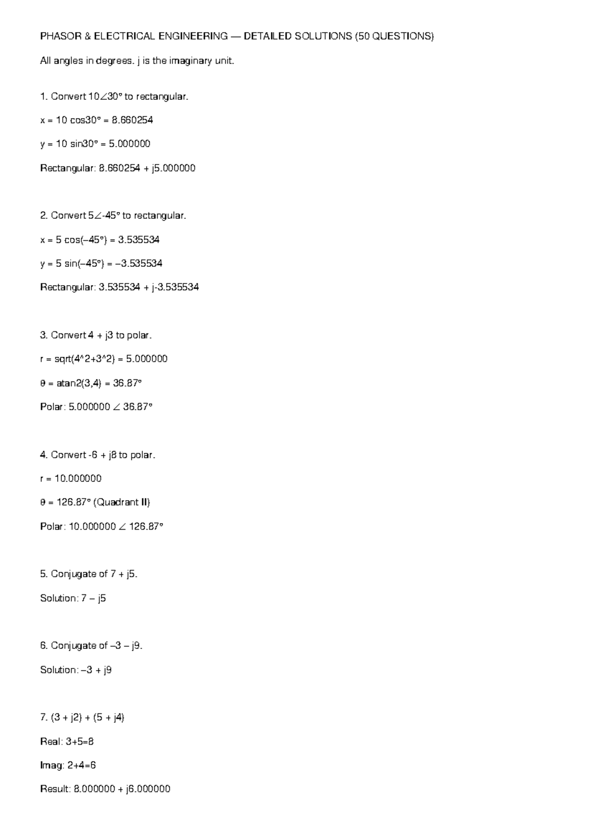 Phasor EE 50 Questions Detailed Solutions and Explanations - Studocu