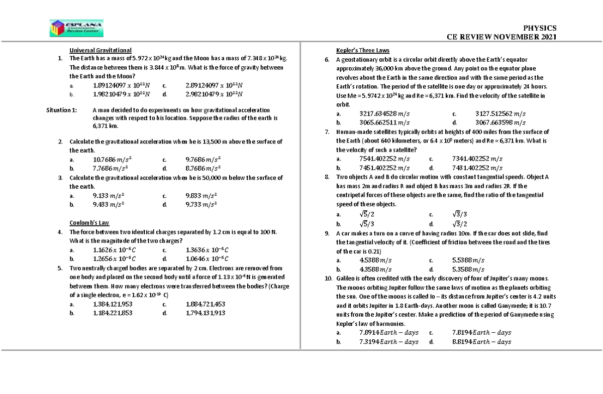 Physics - Good luck to your exam and always keep moving - CE REVIEW ...