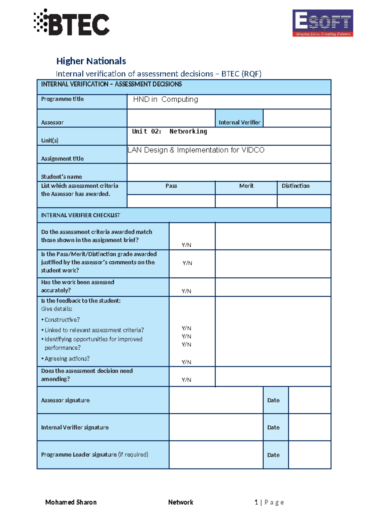 Unit 02: Networking - LAN Design & Implementation for VIDCO - Pass - Studocu