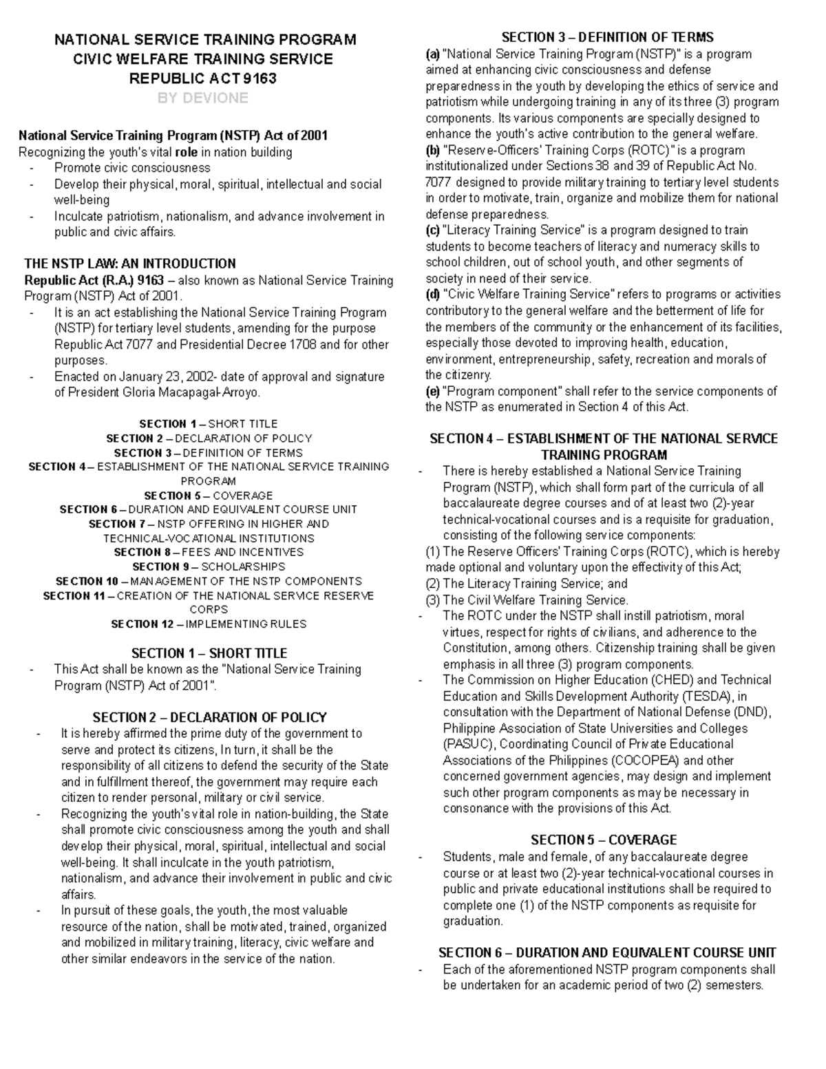 NSTP 9163: Overview of the National Service Training Program - Studocu