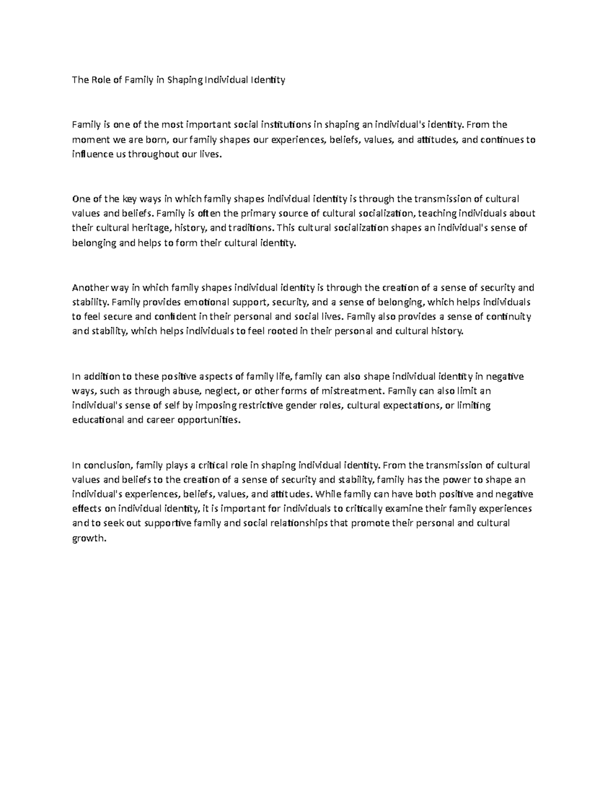 Family's Influence on Individual Identity: Cultural Roots & Challenges ...