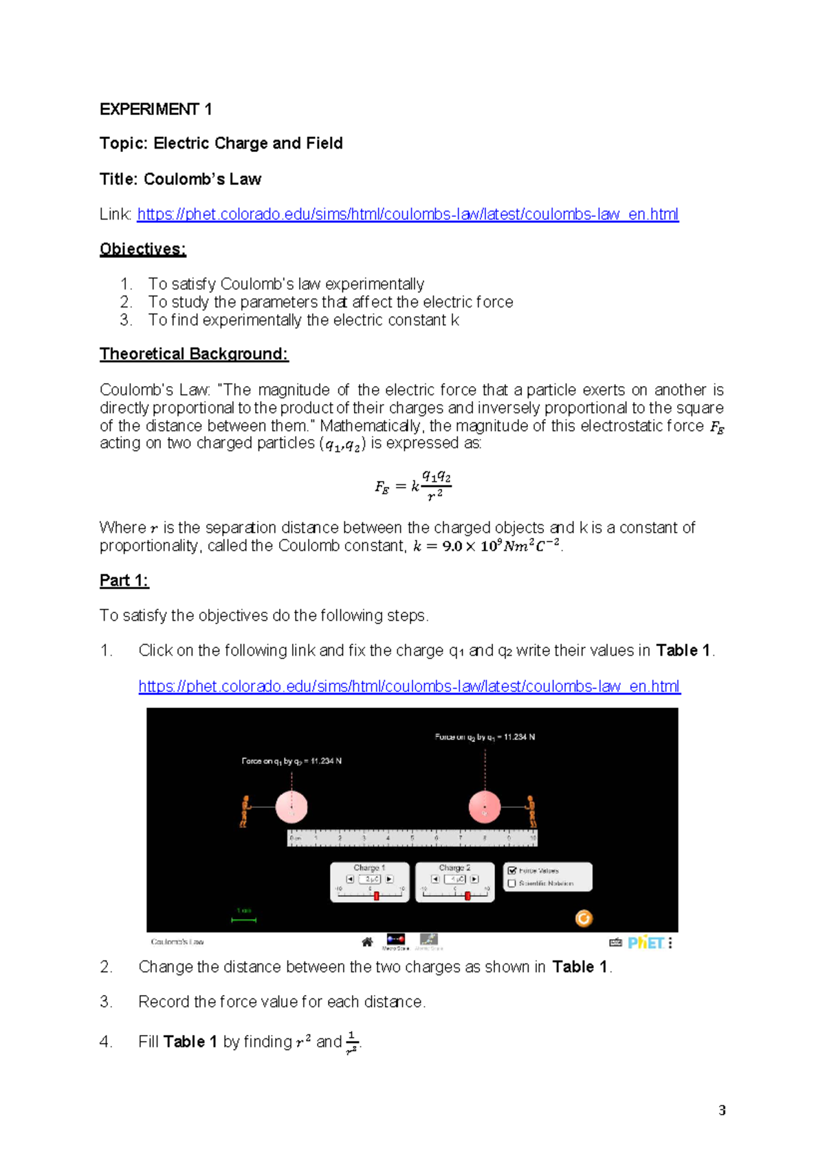 PHY150 Experiment 1: Electric Charge and Field Lab Manual - Studocu