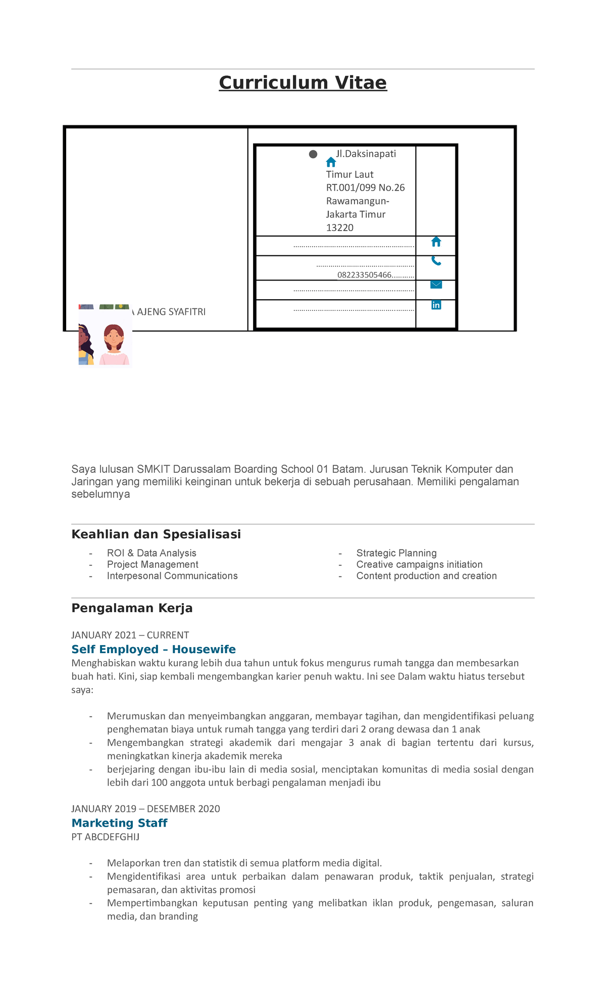 Template CV untuk Ibu Rumah Tangga - Aulia Ajeng Syafitri - Studocu