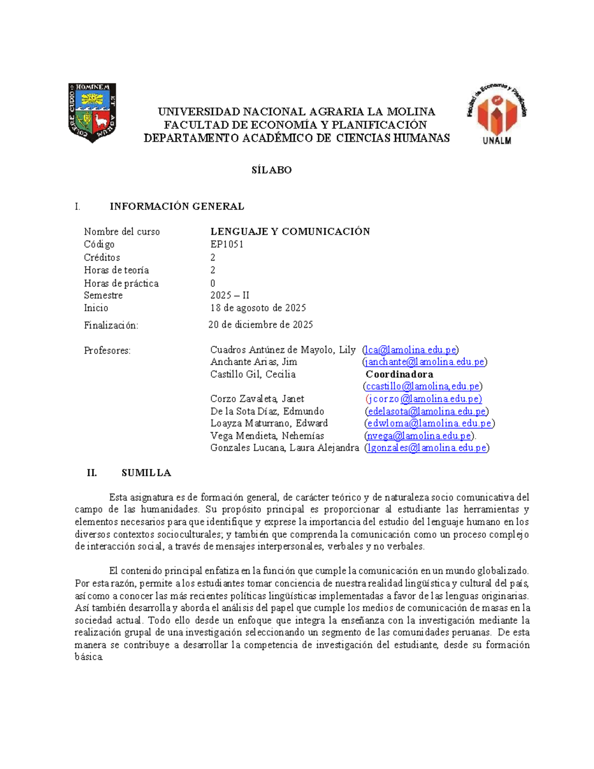 Sílabo de Lenguaje y Comunicación EP1051 - 2025 II (2 Créditos) - Studocu