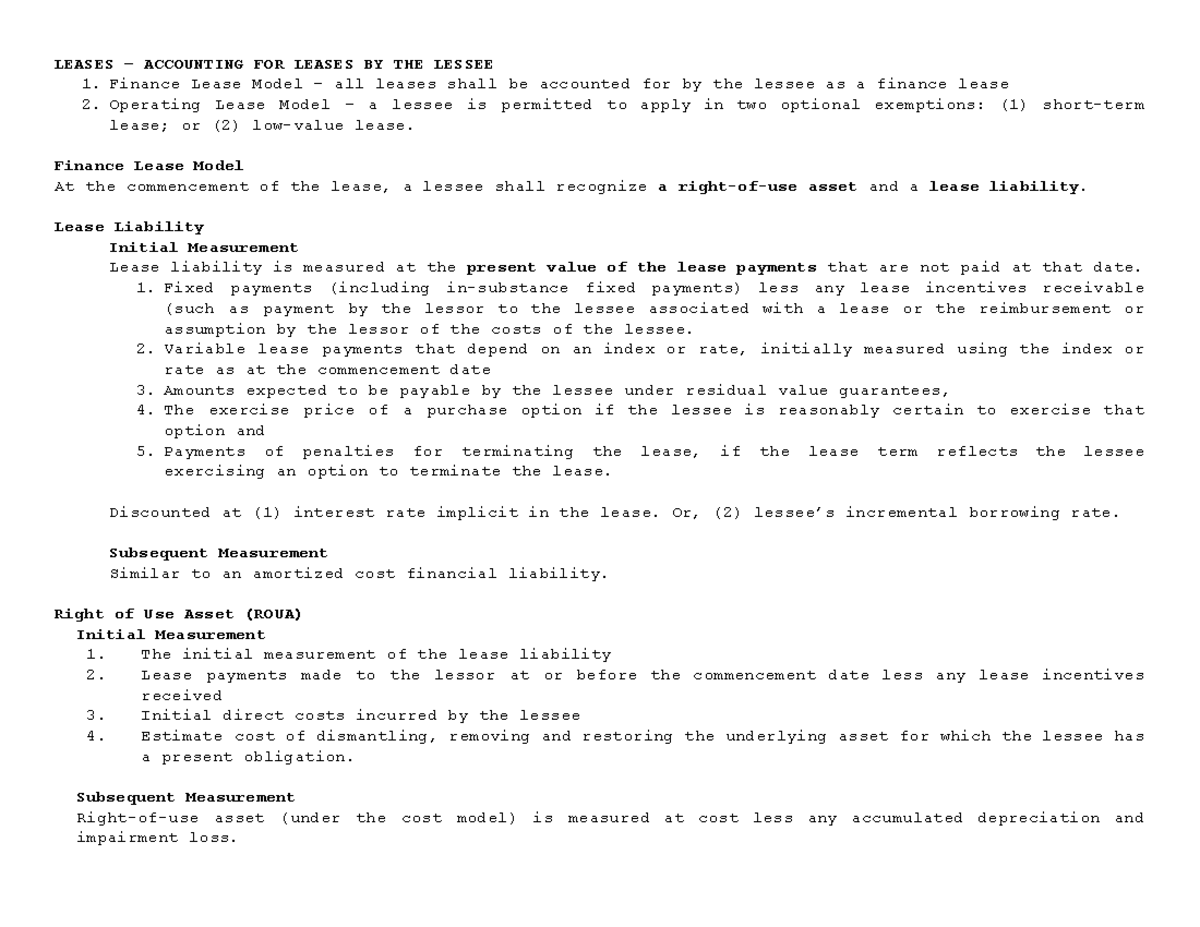 Intermediate Accounting 2: Lessee's Accounting for Finance Leases - Studocu